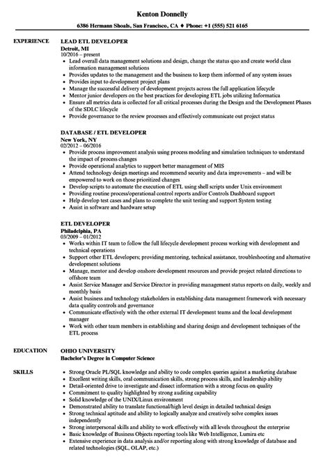 Etl Developer Resume Samples Velvet Jobs