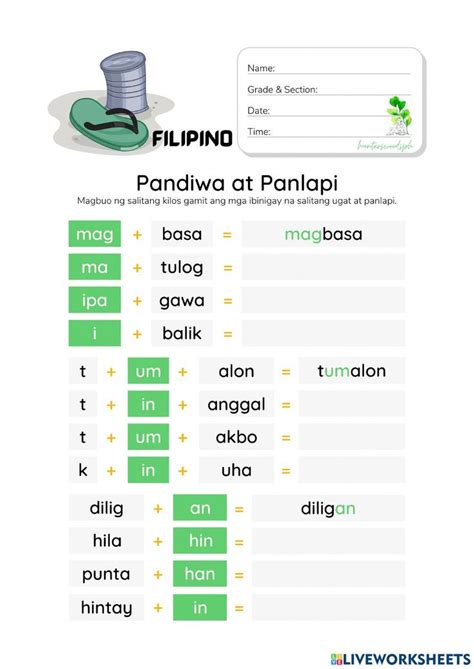 Pandiwa Pagbuo Ng Salitang Kilos Gamit Ang Mga Panlapi