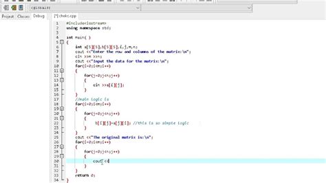 c program transpose of a matrix youtube