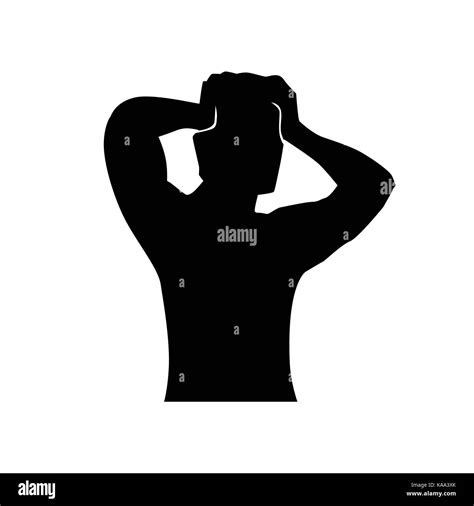 A Person Have Headache Silhouette Man Put His Hands On Head Stock
