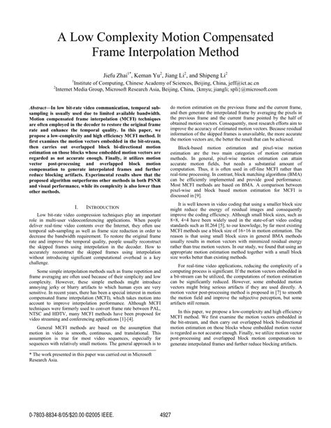 pdf a low complexity motion compensated frame interpolation method