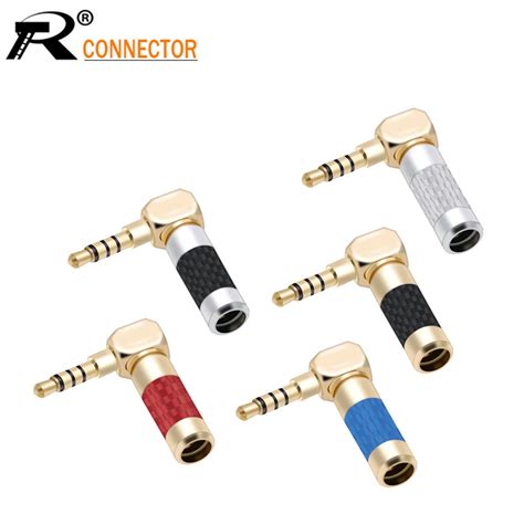 1pc Right Angle Mini Jack 3 5mm 4 Pole Stereo Male Plug Carbon Fiber