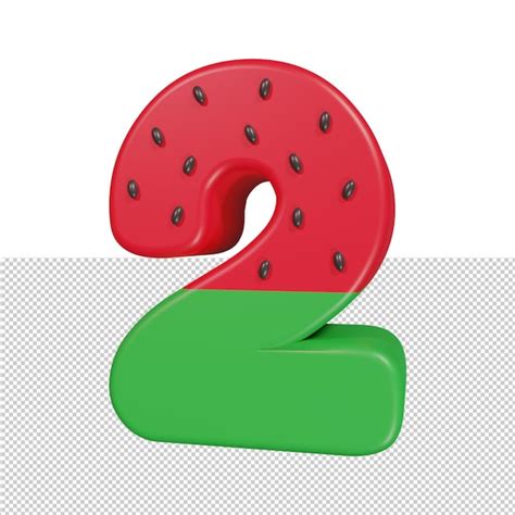 Renderização de fonte 3d melancia número 2 PSD Premium