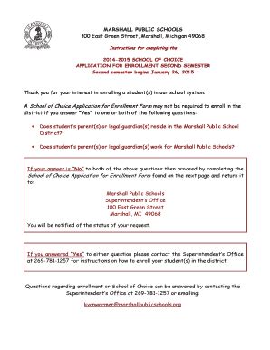 Fillable Online Marshall K12 Mi School Of Choice Application Marshall