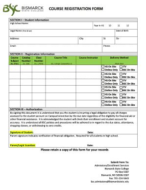 Fillable Online Bismarckstate COURSE REGISTRATION FORM Bismarck State