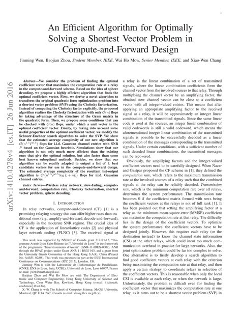 pdf an efficient algorithm for optimally solving a shortest vector problem in compute and