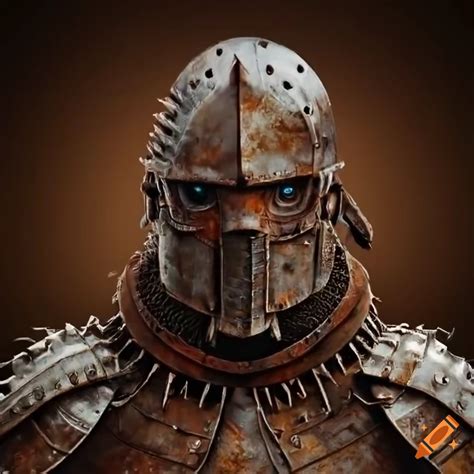 Photorealistic Robot Knight Barbarian In Spiked Plate Armor