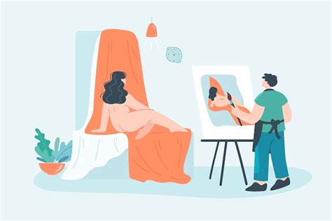 Detrás del modelo desnudo posando para el artista masculino en la clase
