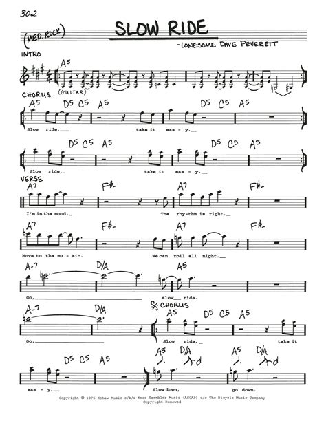 Slow Ride By Foghat Sheet Music For Real Book Melody Lyrics And Chords At Sheet Music Direct