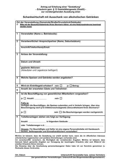 Antrag Auf Erteilung Einer Gestattung Amt Bad Oldesloe Land