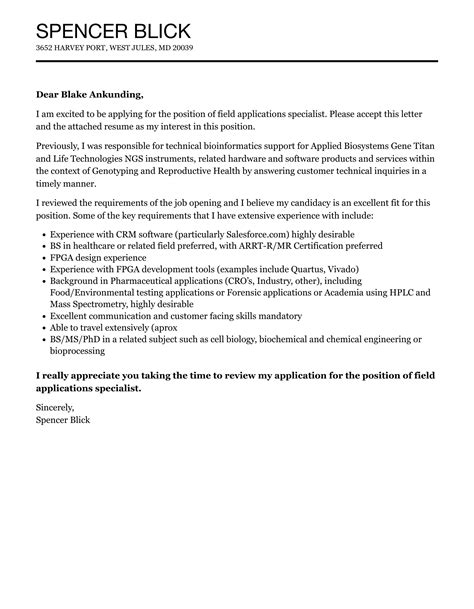 Field Applications Specialist Cover Letter Velvet Jobs