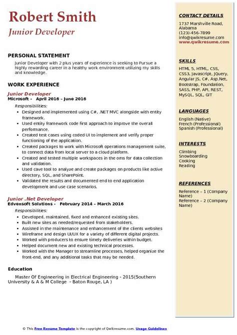 How To Write A Resume For A Junior Developer Alngindabu Words