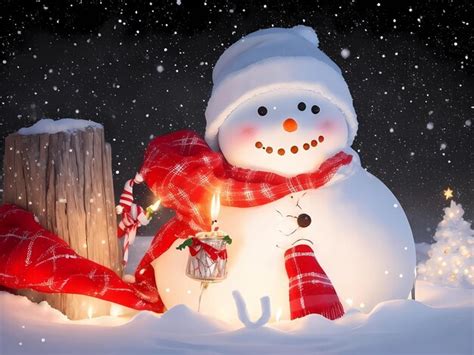 Premium AI Image A Snowman With A Red Scarf And A Santa Hat