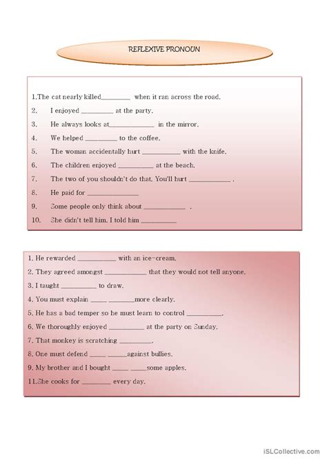 Reflexive Pronoun English ESL Worksheets Pdf Doc