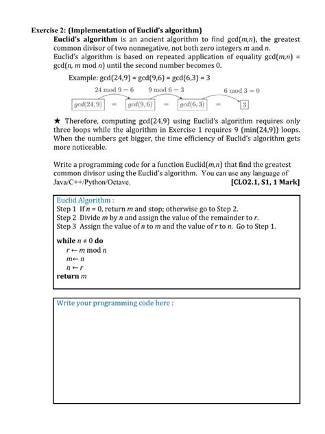 solved exercise 2 implementation of euclid s algorithm