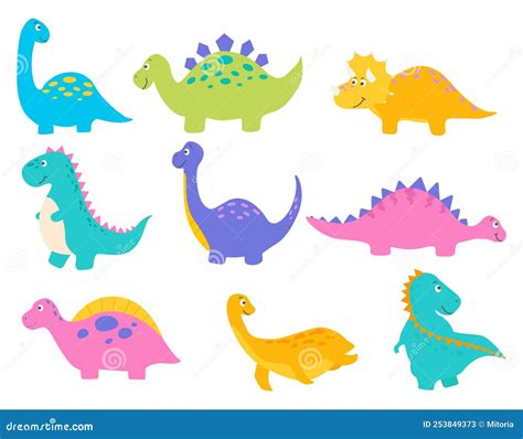 Cute Cartoon Dinosaur Collection Dino Characters Comic Flat Style