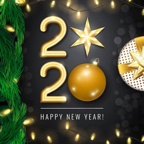 Tarjeta feliz año nuevo 2020 Vector Premium