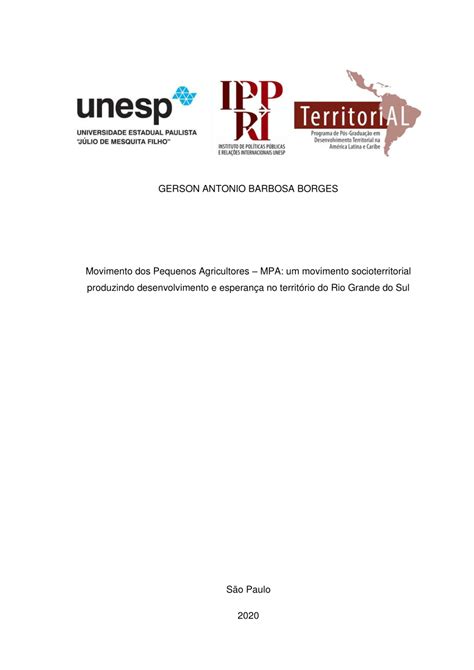 PDF Movimento Dos Pequenos Agricultores MPA Um Movimento