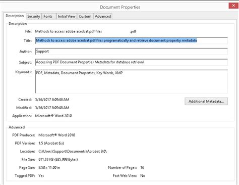 access acrobat pdf file properties data program adobe support community 8959818