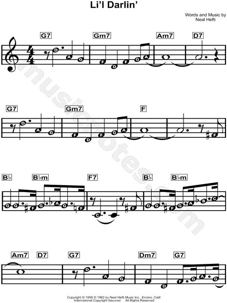 Neal Hefti Li L Darlin Sheet Music For Beginners In C Major