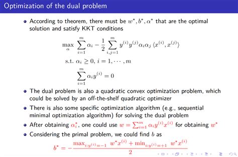 optimization of the dual problem according to