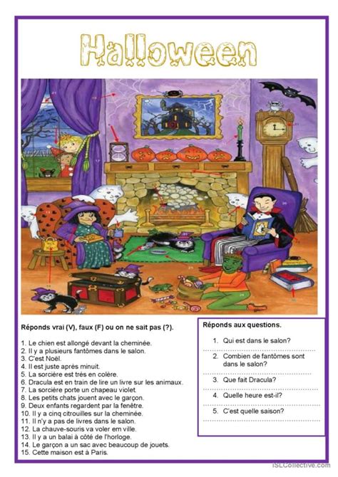 Description image Halloween compr Français FLE fiches pedagogiques