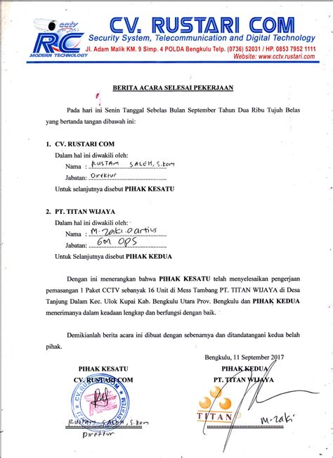 Format Berita Acara Serah Terima