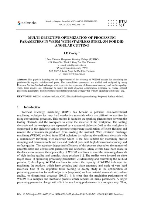 pdf multi objective optimization of processing parameters in wedm with stainless steel 304 for