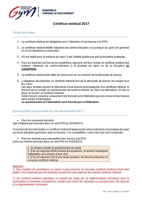 PDF Certificat médical annuel préalable à la pratique des sports en GV