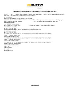 Fillable Online Sample EDI Purchase Order Acknowledgement 855 Version