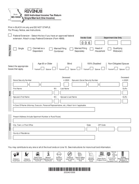 Fillable Online Dor Mo 2020 Individual Income Tax Return Fax Email
