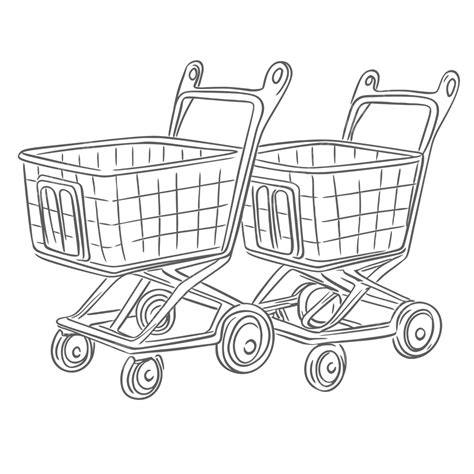 Two Shop Carts With Wheels Coloring Page Outline Sketch Drawing Vector