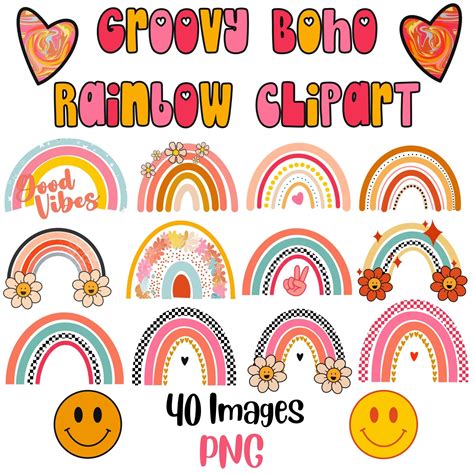 Groovy Boho Rainbow Retro Rainbow Groovy Rainbow Retro Clipart Groovy