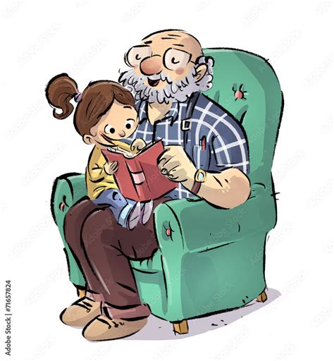 ภาพประกอบสตอก niña leyendo con su abuelo ภาพ Adobe Stock
