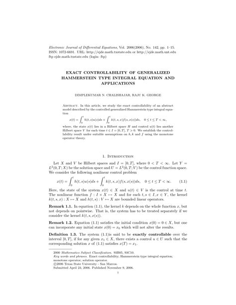 pdf exact controllability of generalized hammerstein type integral equation and applications