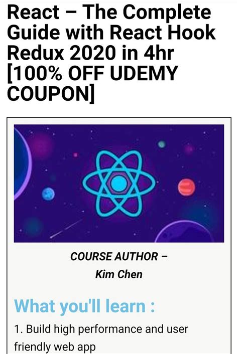react the complete guide with react hook redux 2020 in 4hr [100 off udemy coupon] udemy