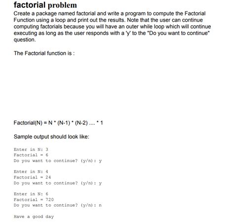 solved factorial problem create a package named factorial