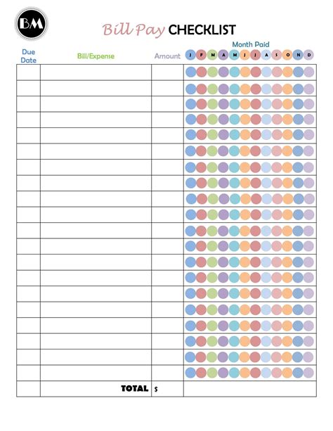 20 Free Bill Pay Checklists Bill Calendars Pdf Word Excel Artofit