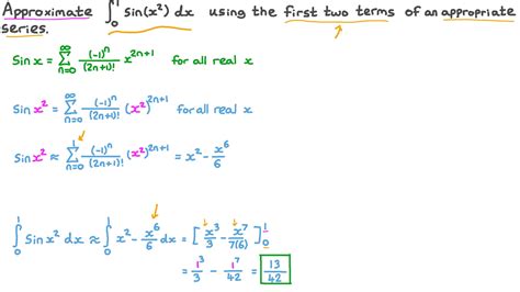 question video using appropriate series to approximate the definite integral of a trigonometric