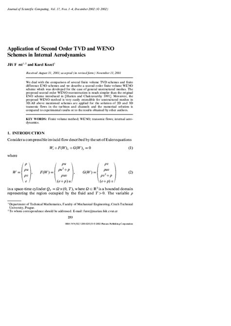pdf application of second order tvd and weno schemes in internal aerodynamics jiří fürst