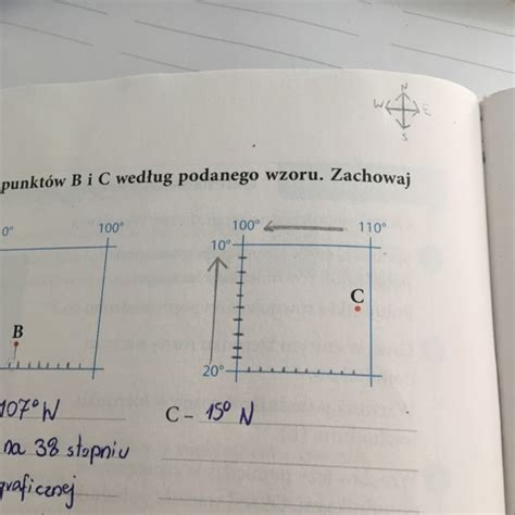 Określ współrzędne geograficzne punktów B i C według podanego wzoru