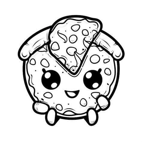 Cute Pizza Simple Coloring Page Black And White Premium AI Generated