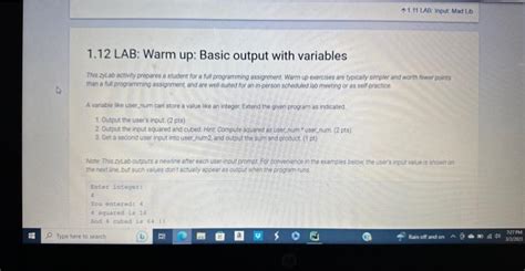 Solved Lab Warm Up Basic Output With Variables This Chegg