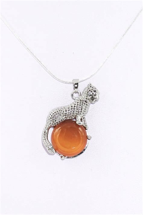 Silberkette mit Karneol Leopard Anhänger Echte Hingucker