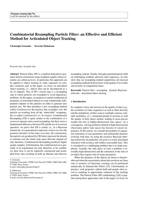 pdf combinatorial resampling particle filter an effective and efficient method for