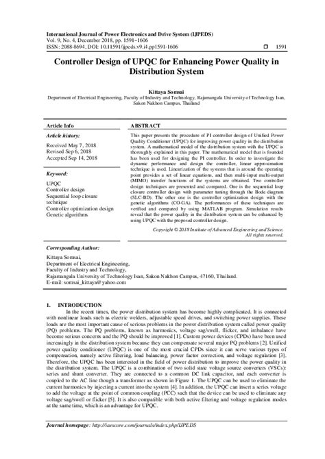 pdf controller design of upqc for enhancing power quality in distribution system iaes