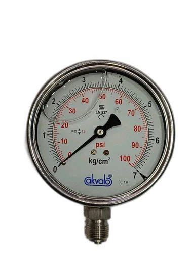 2 5 Inch 63 Mm Akvalo SS Glycerin Filled Pressure Gauge 100 Psi At