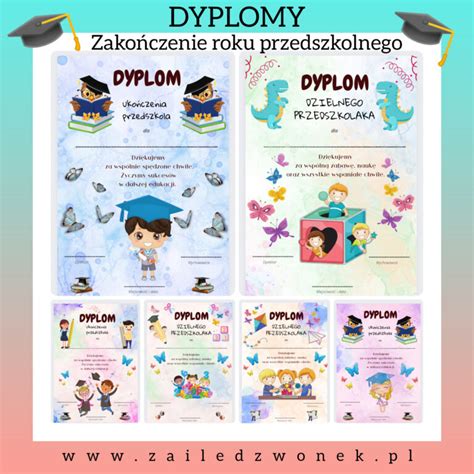 Zakończenie roku przedszkolnego DYPLOMY podziękowania wklejki do