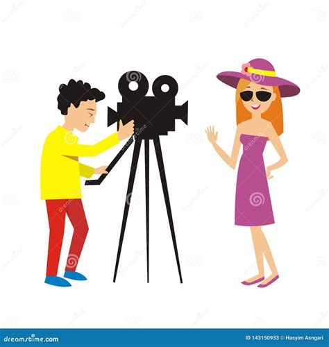 Actress Poses For Camera Man In TV Program Vector Illustration Royalty