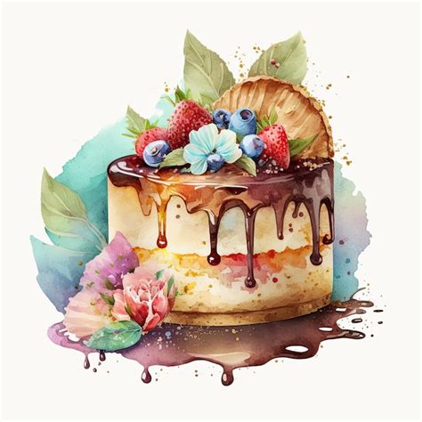 Premium Ai Image Watercolor Birthday Cake Illustration Ai Generative